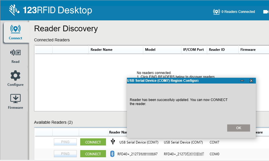 Actualización del firmware RFD40 mediante 123RFID Desktop