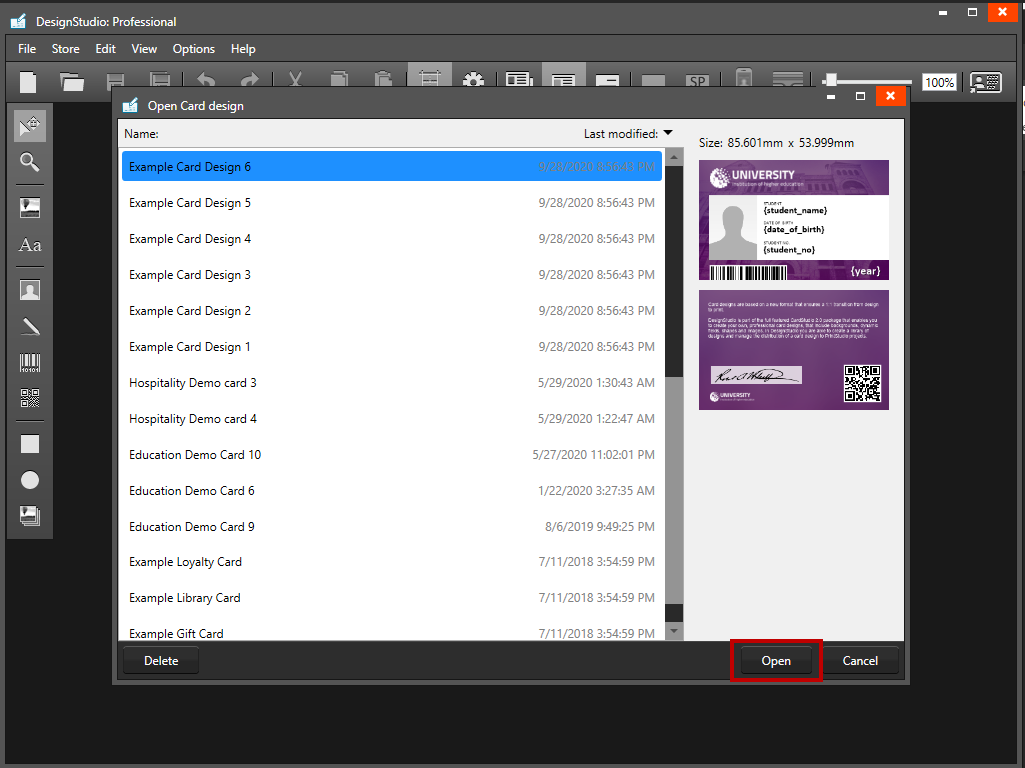 Open Card Design from DesignStudio (CardStudio 2.0)