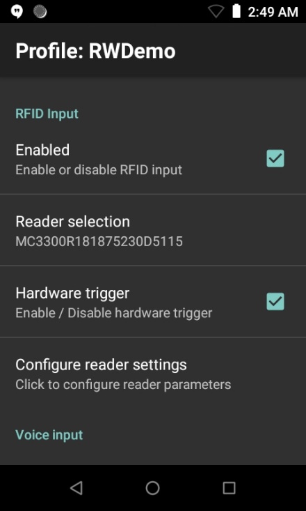 Configure DataWedge with RFID Input