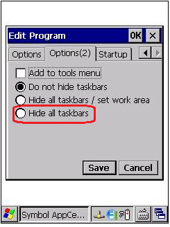 Removing AppCenter Taskbar for Application