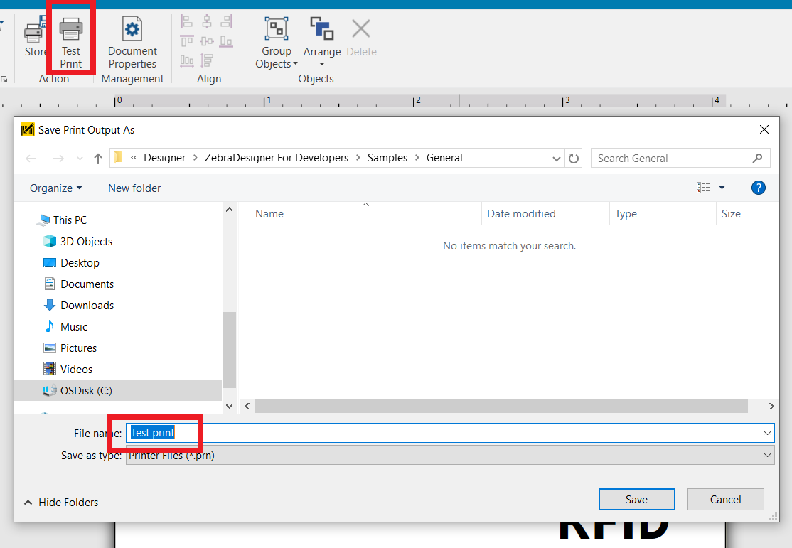 Click Test Print > choose a location to save the file. Enter a file ...