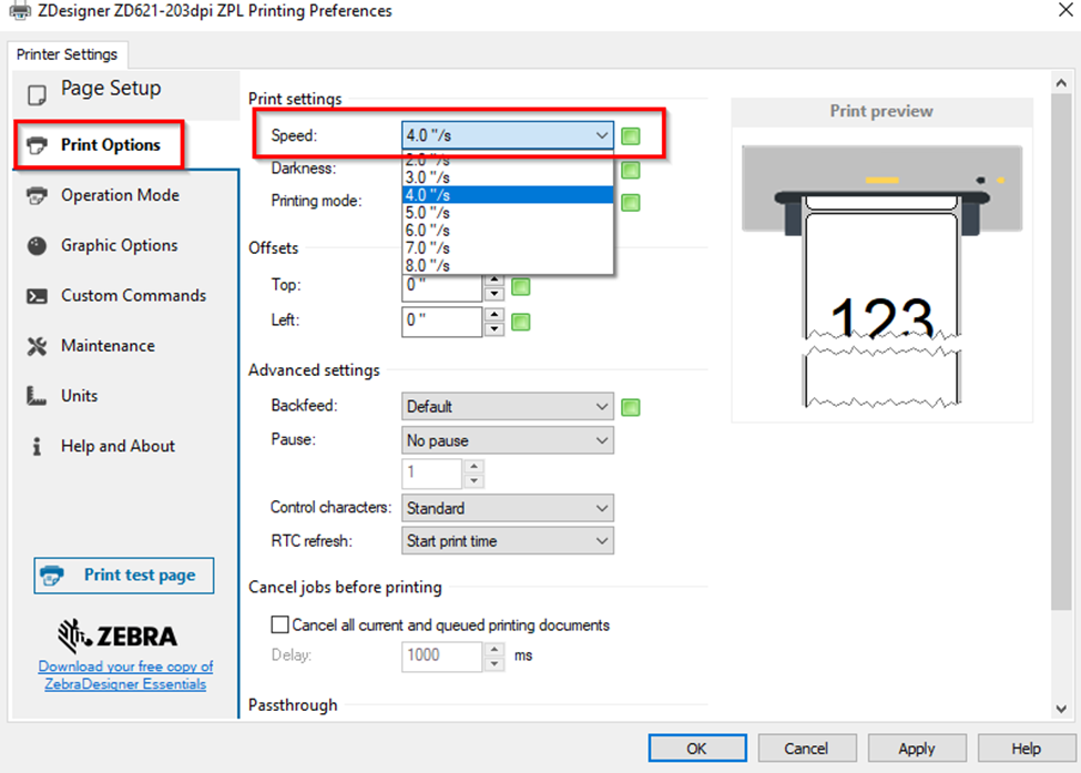 Setting Darkness And Speed With Zdesigner V8 Driver