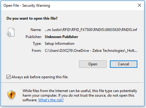 Installa il driver RNDIS per connettere il lettore RFID tramite USB