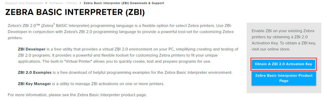 Activating ZBI (Zebra Basic Interpreter)