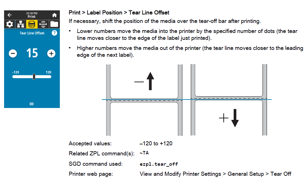 ZT411 Max Tear Offset Value