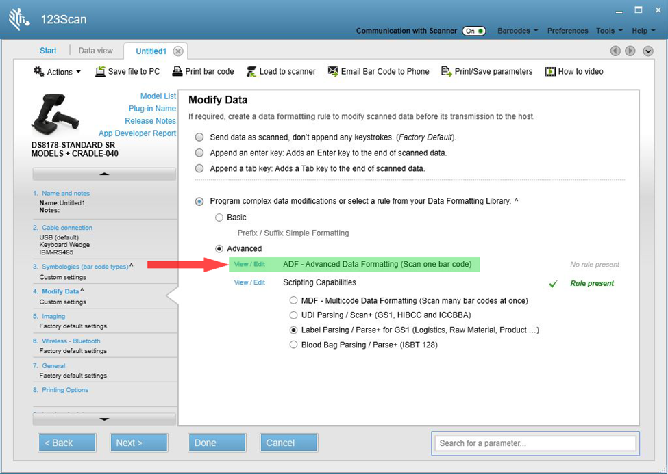 Link a GS1 Data Parsing Rule to an ADF Rule in 123Scan