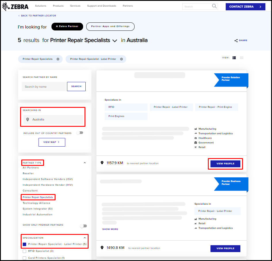 Locating Zebra Printer Repair Specialist (PRS)