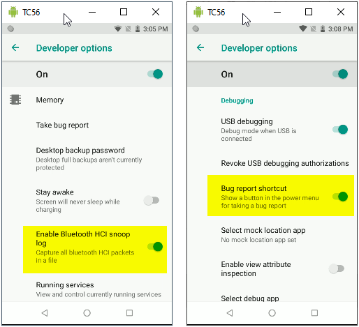 Ativando o log de espionagem do Bluetooth HCI