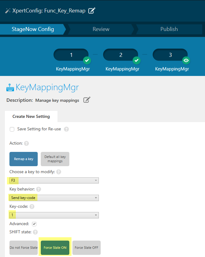 StageNow: Remap Function Keys to Three Different Symbols
