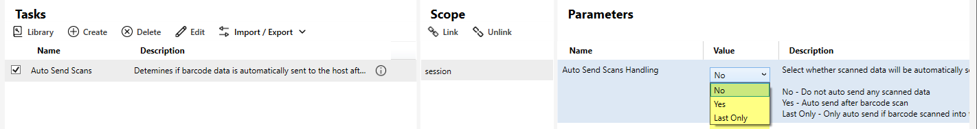 Velocity - 5250 Emulation - 스캔한 데이터를 호스트에 자동으로 보내기
