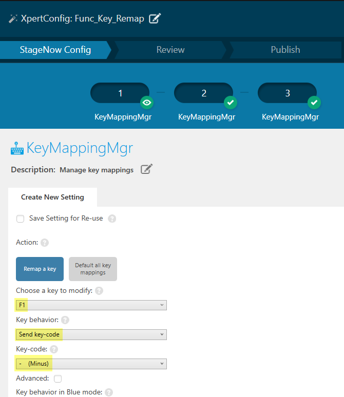 StageNow: Remapear as teclas de função para três símbolos diferentes