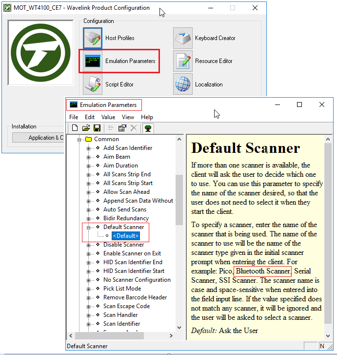 Wavelink TelnetCE를 실행하는 WT41N0에 RS507 페어링 및 연결