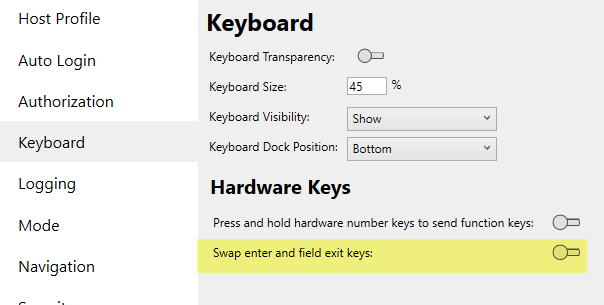 Velocity: Console Parameter Swap Enter and Field Exit Keys