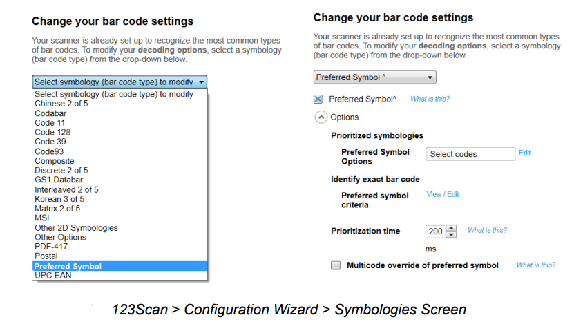 Configure el "Símbolo preferido" en los escáneres con 123Scan