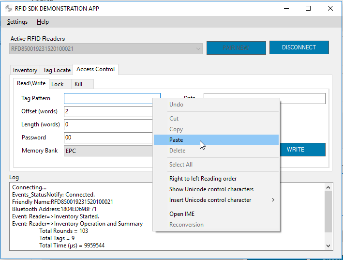 Write to RFID Tag Using Zebra Windows Desktop Demo Application