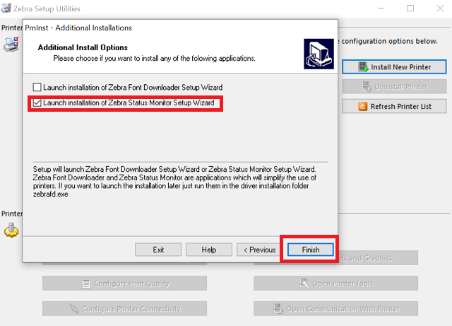 Installation des Zebra -Statusmonitors