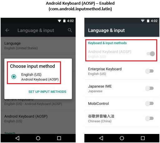 StageNow 도구를 사용하여 Android 키보드(AOSP) 비활성화