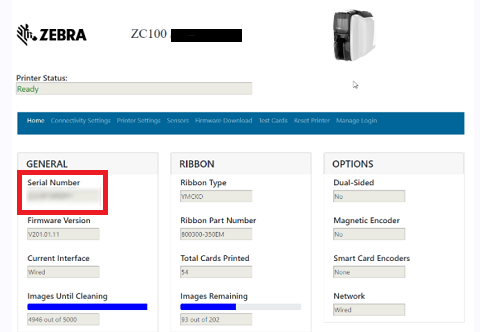 Locate Serial Number: Missing Label on Card Printers