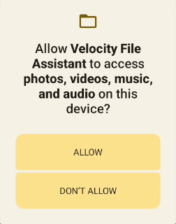 Velocity File Assistant: Grant All files Access Permission