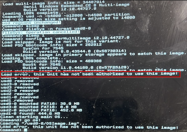 Recovery Steps to Resolve the "VH10 - Load error, this unit has not been authorized to use this ...