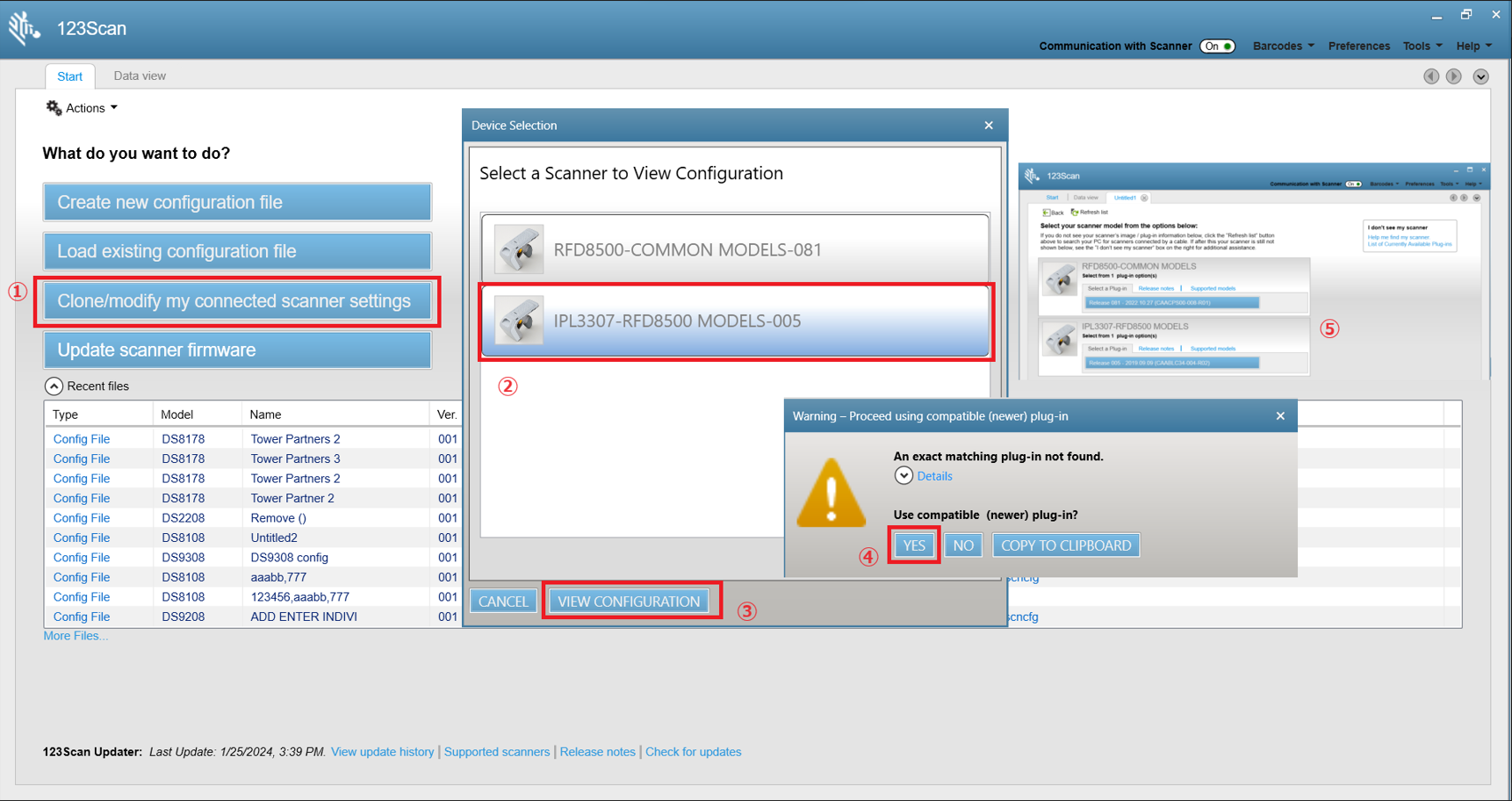 Plugin IPL3307-RFD8500 introuvable via 123Scan