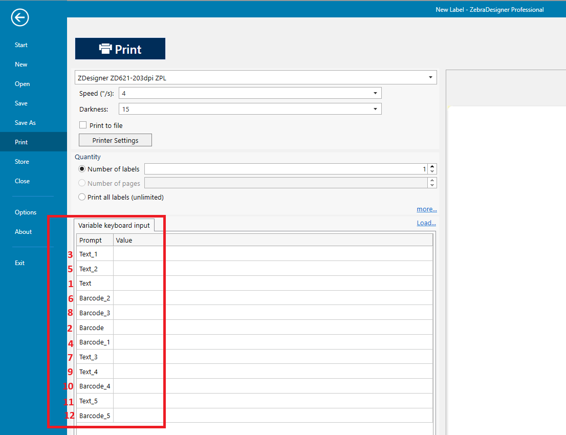 ZebraDesigner 3 Professional Edition Variable Keyboard Input Sequence