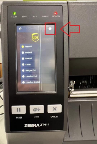 Accès au menu générique de l'imprimante UPS ZT411