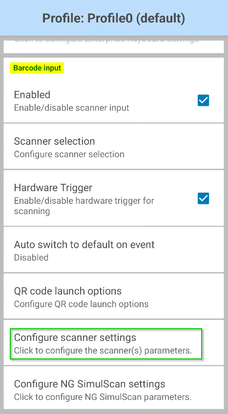 DataWedge: Enabling 1D Inverse Barcode Decoding
