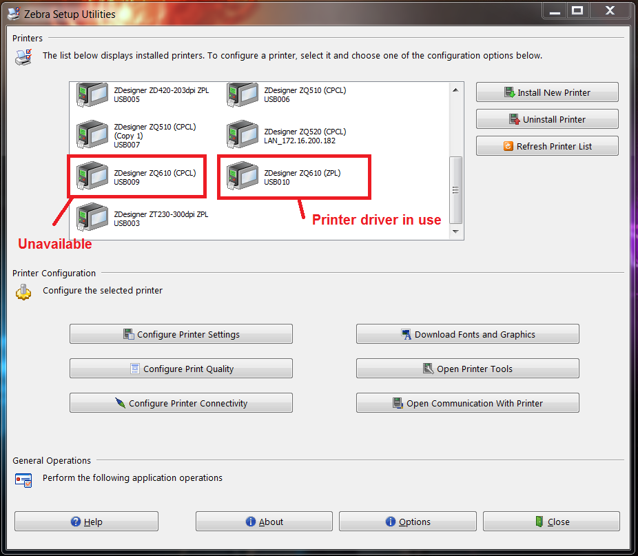 Change Printer Language and Driver to ZPL, EPL or CPCL