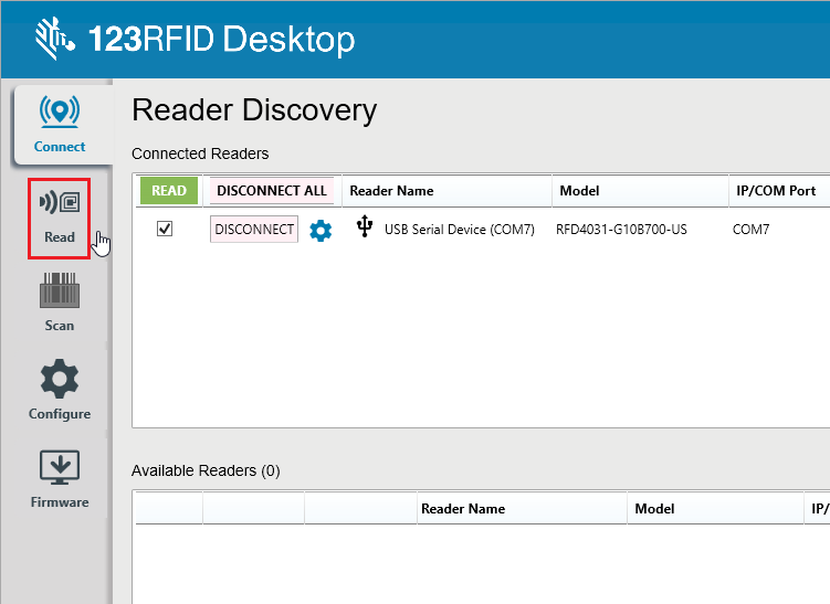 RFD40: Reading Tags Using 123RFID Desktop
