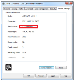 Locate Serial Number: Missing Label on Card Printers