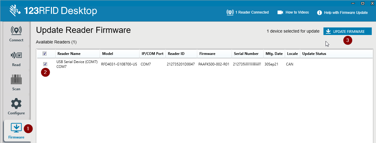 Обновление прошивки RFD40 с помощью 123RFID Desktop