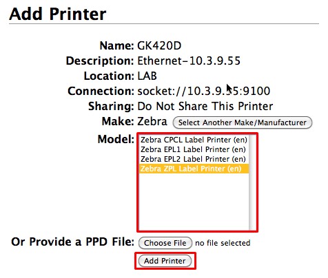 Adding a Zebra Printer in a CUPS Printing System