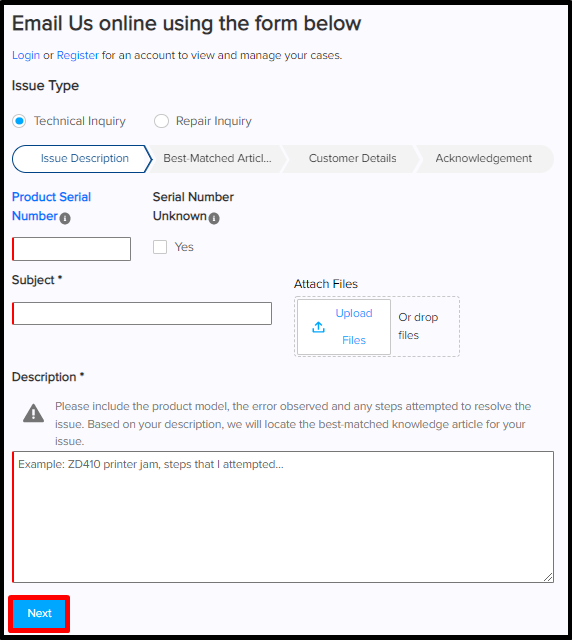 Site Guide: Create Case Online Submission Form