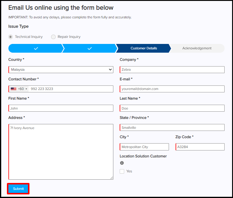 Site Guide: Create Case Online Submission Form