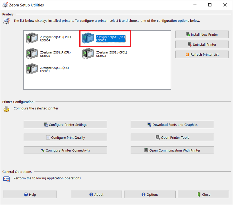 Zebra Link-OS 프린터: 공장 초기화 수행