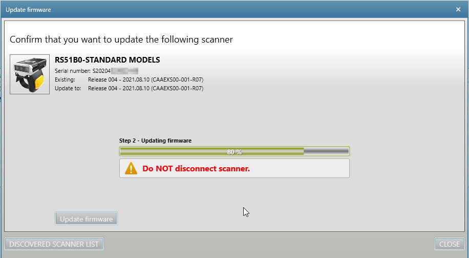 Aggiornamento del firmware RS5100 tramite l'utility 123Scan