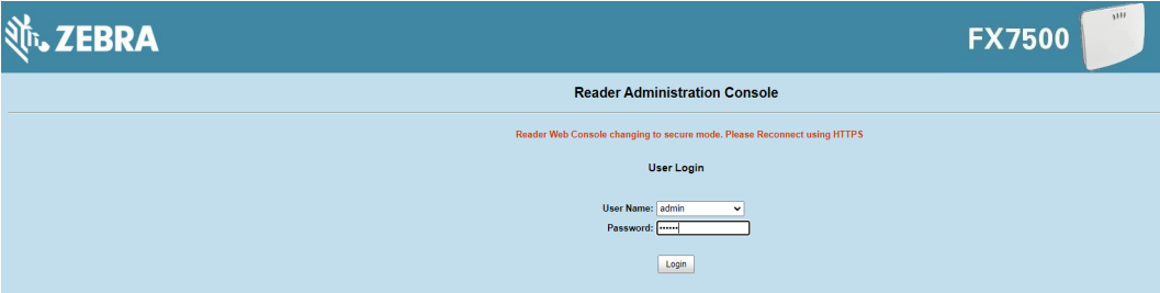 Default Login Credential for FX Series RFID Fixed Reader