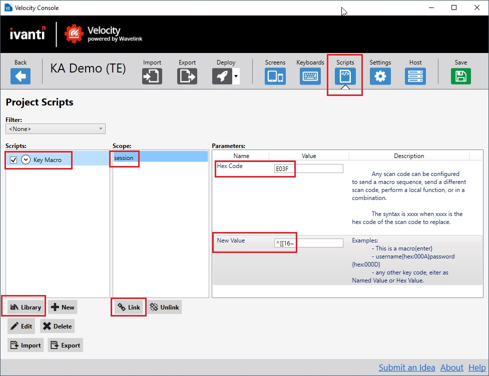 Velocity Client - Script macro chiave