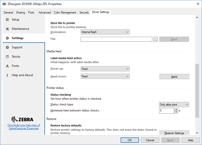 Store Files to Printer with ZDesigner Driver V8 or V10