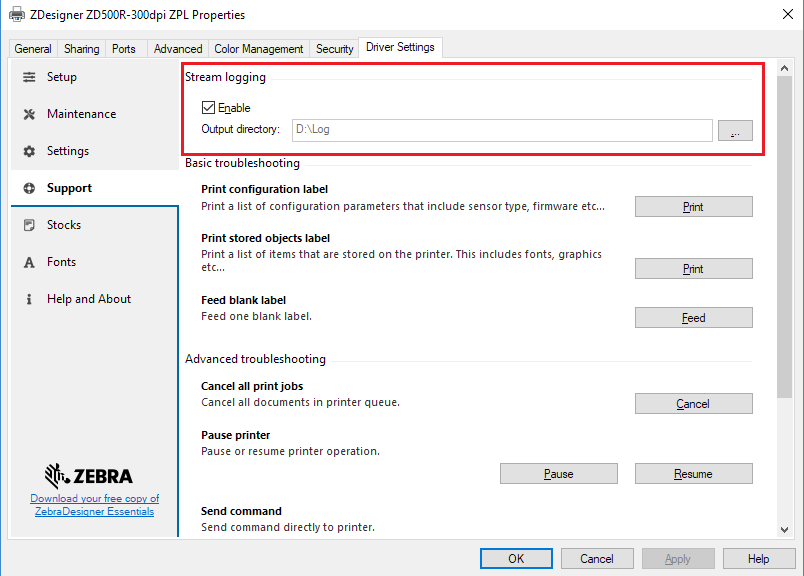 ZDesigner Sürücüsü V8 veya V10 ile Yazdırma Verilerini Yakalama