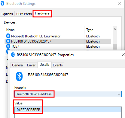 RS5100: Find BT MAC Address from Label and Win10