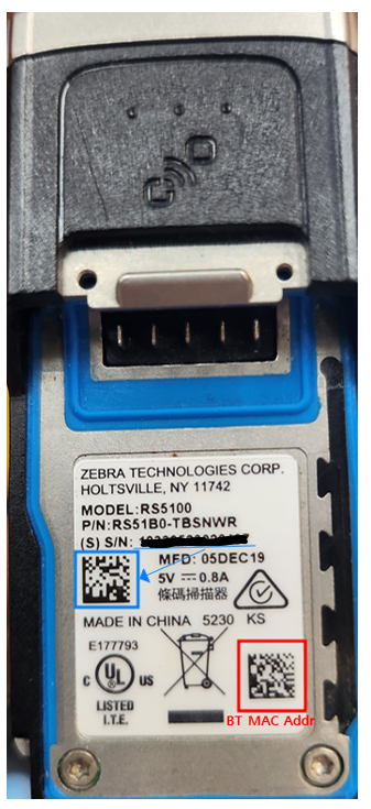 RS5100: Find BT MAC Address from Label and Win10