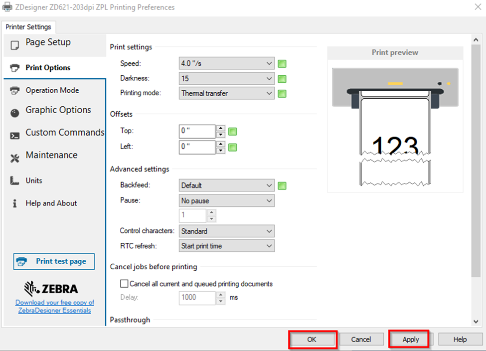 Configuración de la oscuridad y la velocidad con el controlador ZDesigner V8 o V10