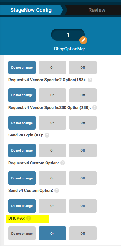 Enabling DHCPv6 via StageNow