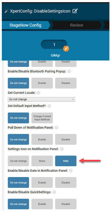 StageNow : désactivez l'icône des paramètres à partir du panneau d ...