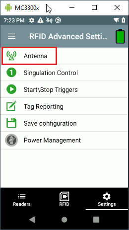 123RFID Mobile: Adjust Antenna Power Level
