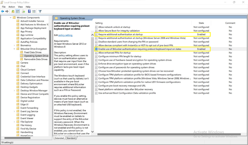 Habilite BitLocker y configure un PIN de prearranque de BitLocker en ...