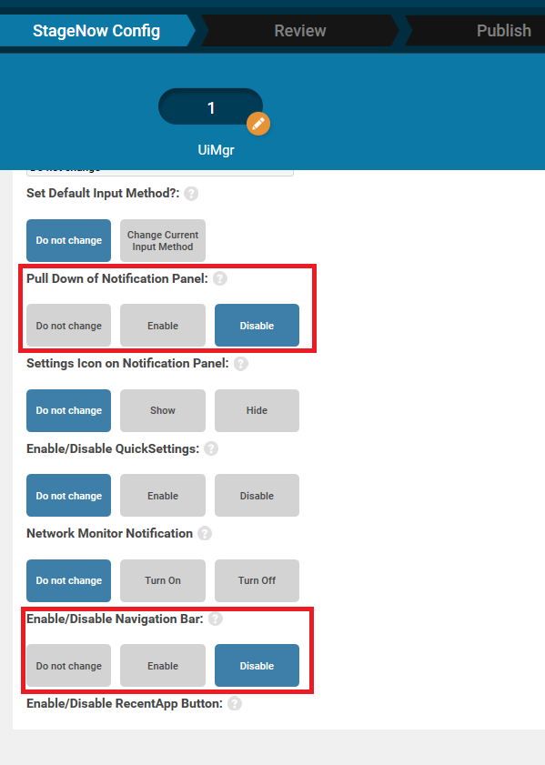 StageNow를 사용하여 탐색 표시줄 및 알림 풀다운 활성화