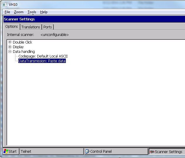 Wavelink TelnetCE 에뮬레이션에서 스캐너 비활성화